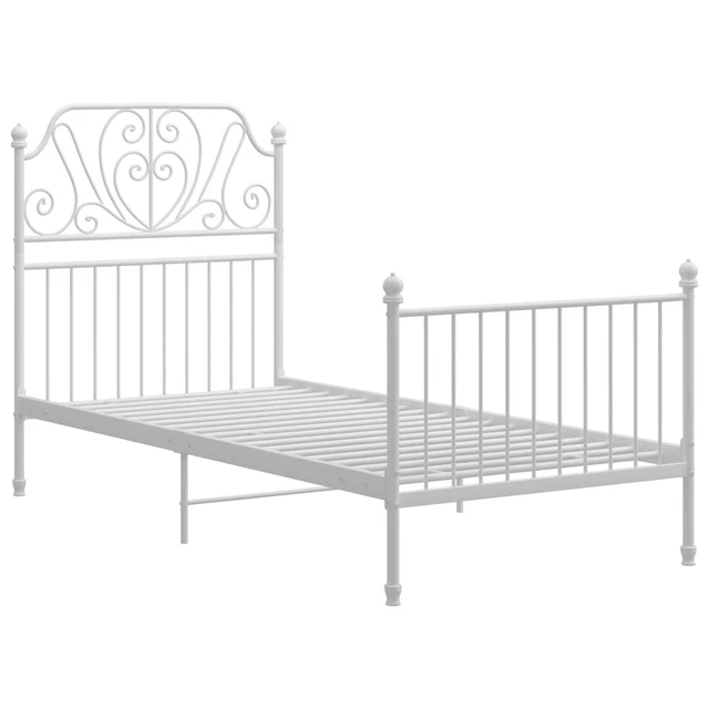 BED FRAME WHITE Powder-coated Metal 100x200 cm Single Frame with Slats ...
