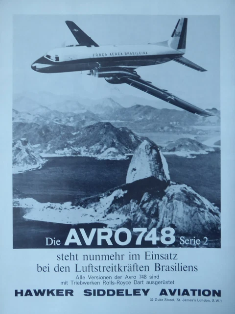 3/1963 PUB HAWKER Siddeley Avro 748 Forca Aerea Brasileira Rio Bresil ...