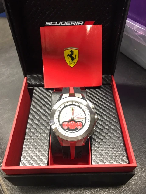 FERRARI TITANIUM WATCH Tachometer Swiss Chrono Silver Red Rare Discon ...