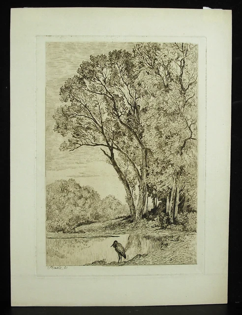 GRAVURE XIXE 1861 Théophile Narcisse CHAUVEL héron au bords d'un étang EUR 75,00 - PicClick FR