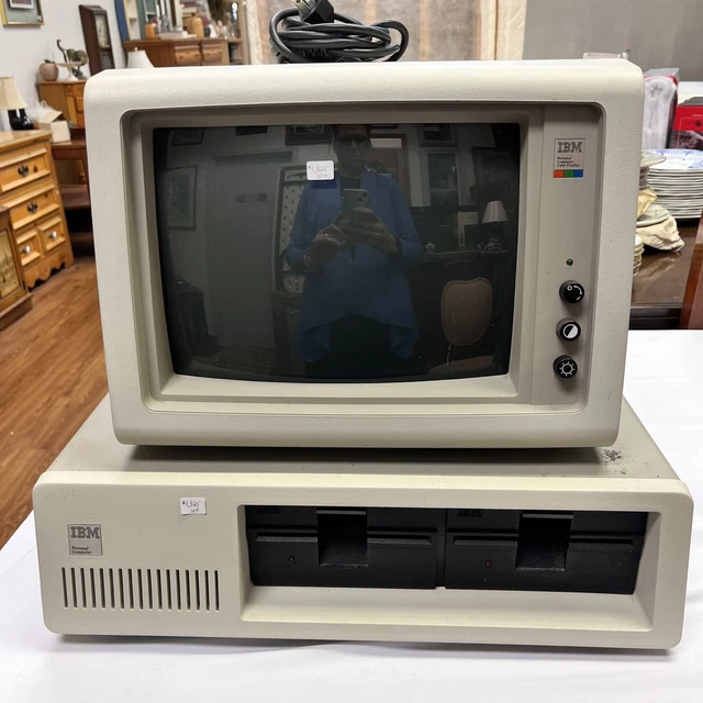 VINTAGE IBM PERSONAL Computer Color Display Monitor & Floppy Disk Tower ...