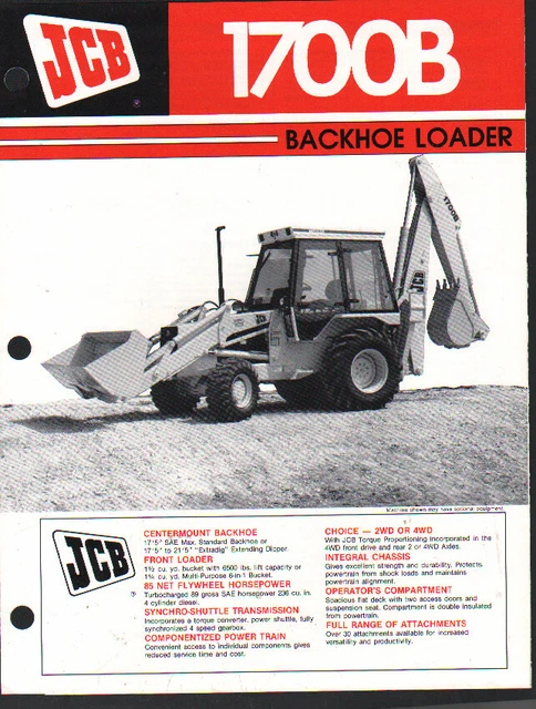 JCB &1700B& TRACTOR Backhoe Loader Brochure Leaflet £6.50 - PicClick UK