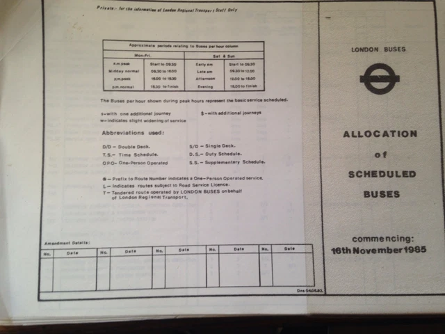 LONDON TRANSPORT LARGE Allocation Of Scheduled Buses Booklet £31.92 ...