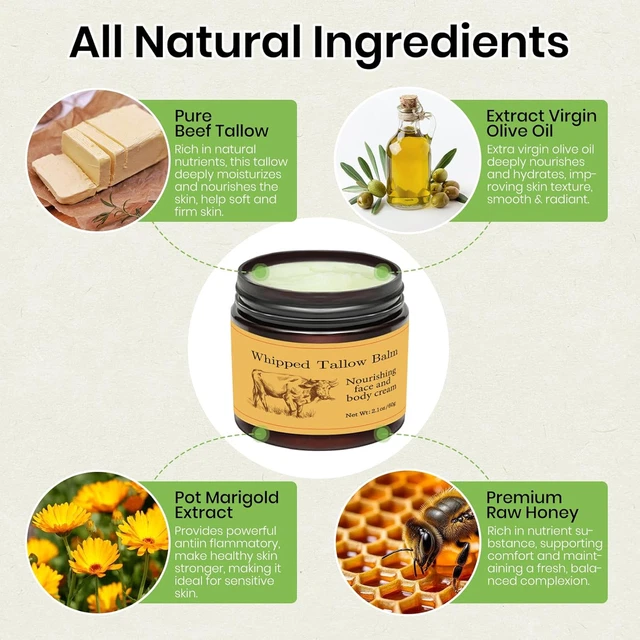 GRASS-FED BEEF TALLOW & Raw Honey Balm - Ultra Hydrating Face ...