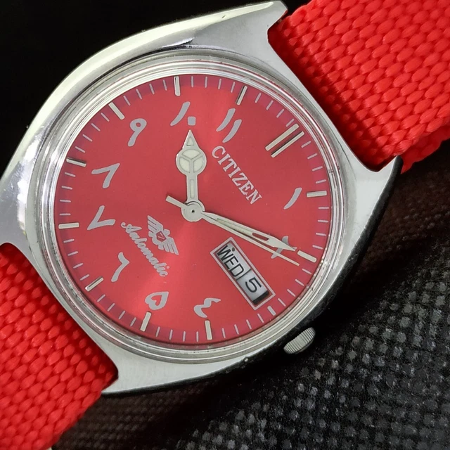 VINTAGE CITIZEN AUTOMATIC 8200 JAPAN MENS D/D ARABIC RED WATCH 534b ...