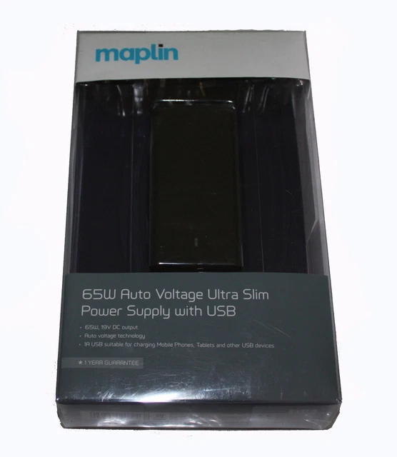 MAPLIN ULTRA SLIM 65W Universal Power Supply WITH USB & 10 Tips - RRP=£ ...