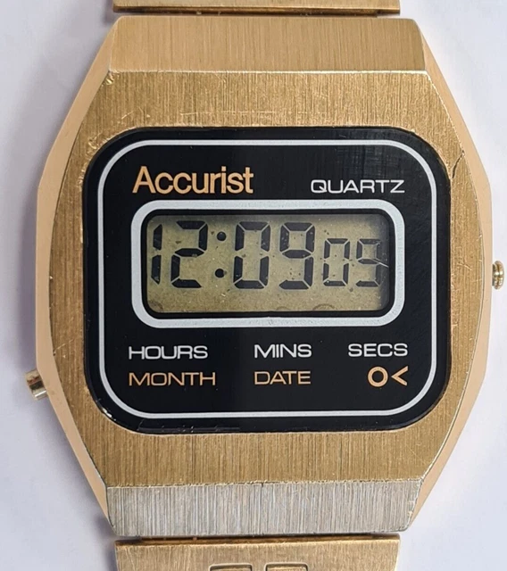VINTAGE ACCURIST 1970'S Gold LCD Digital Watch £19.99 - PicClick UK