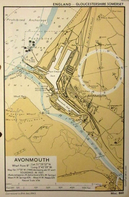 1943 WW2 D DAY Admiralty Map Chart AVONMOUTH Original ref:77 £12.00 ...