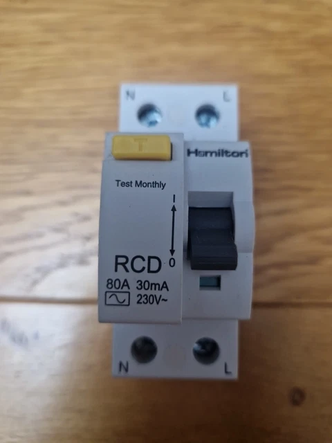 HAMILTON 80 AMP 30mA DOUBLE POLE RCD TYPE AC £12.00 - PicClick UK