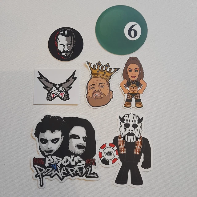 PACCHETTO 7 ADESIVI Pro Wrestling Crate AEW WWE NXT ROH NJPW Eddie ...
