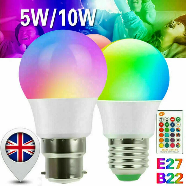 RGB BULB LED Light 16 Colour Changing Remote Control B22 E27 Bayonet ...