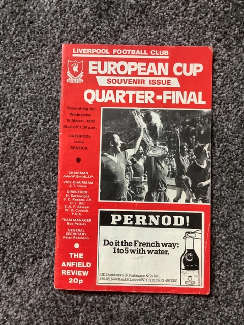 LIVERPOOL V BENFICA 1978European Cup Quarter Final 2nd leg football ...