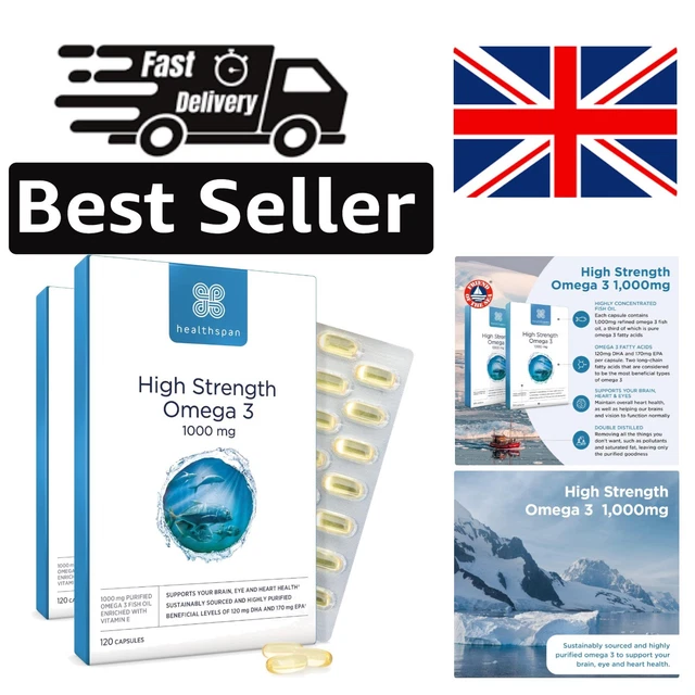 HIGH STRENGTH OMEGA 3 Fish Oil 1,000mg - 240 Capsules for Brain & Heart ...