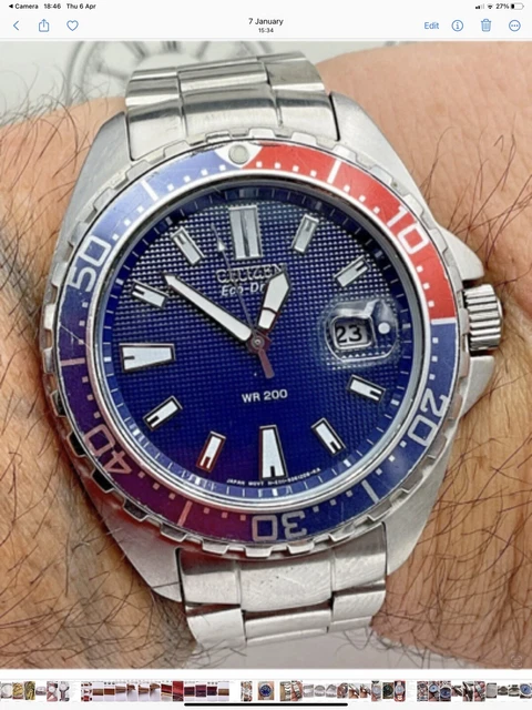 RARE CITIZEN ECO Drive Wr200 Pepsi Bezel Blue Dial Mens Quartz Watch. £ ...