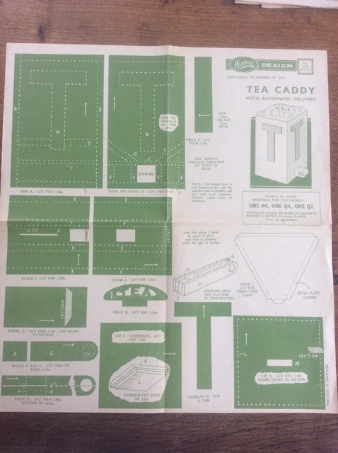 VINTAGE HOBBIES MAGAZINE Design Sheet Tea Caddy £6.04 - PicClick UK