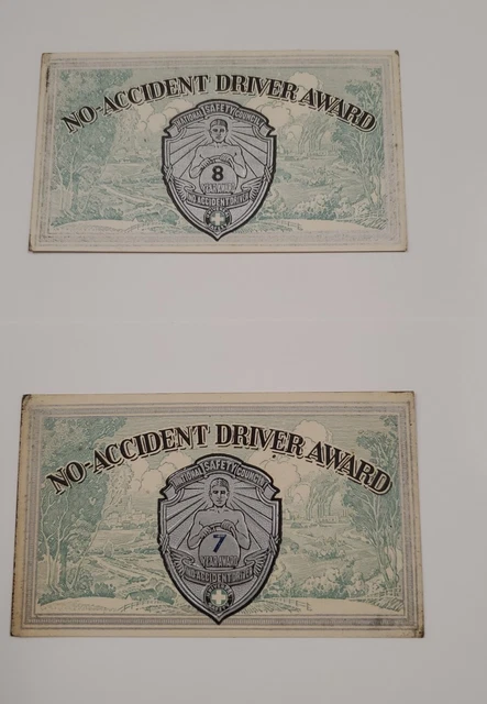 2 VINTAGE 1940’S-1960'S National Safety Council Safe Driver Award Card ...