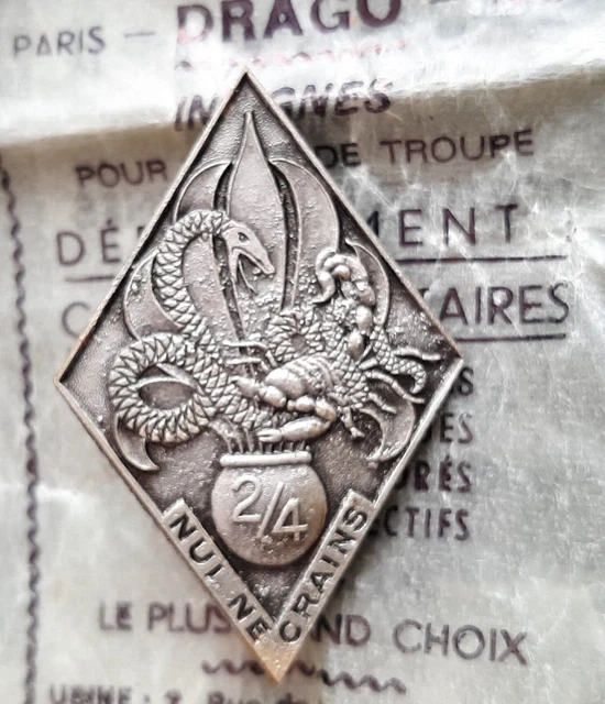 INSIGNE 4° REI 2° BATAILLON WWII LÉGION ÉTRANGÈRE Retirage Drago FFL ...