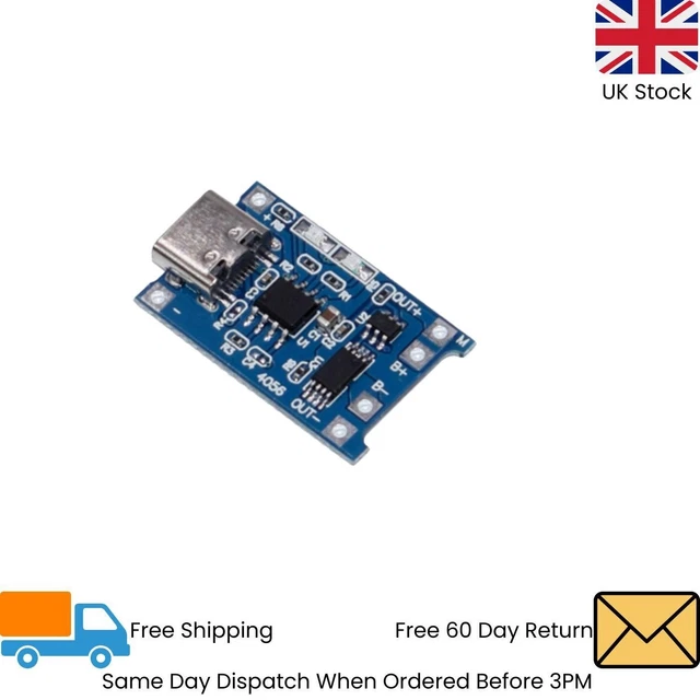 USB-C 18650 LITHIUM Battery Charger Module TP4056 5V 1A Charging Board £3.36 - PicClick UK