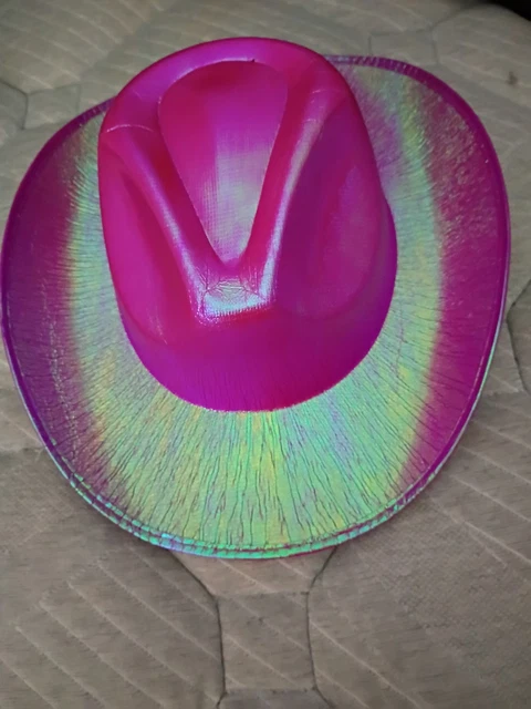 HOT PINK HOLOGRAPHIC Cowboy Hat for Women, Shiny Cowgirl Costume, Party ...