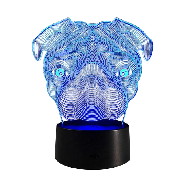 KIDS TOY GIFT 3D Illusion Cute Pug Dog LED Night Light Table Desk Lamp ...