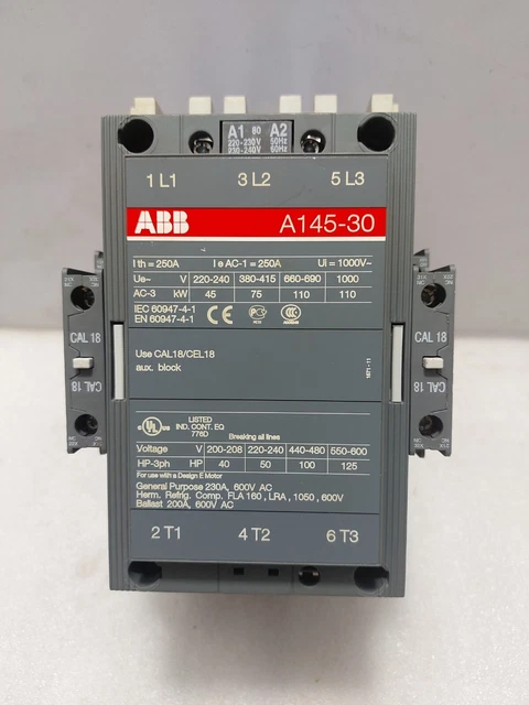 ABB A145-30 CONTACTOR 220-230V 50Hz/230-240V 60Hz CAL18-11 EUR 168,08 ...