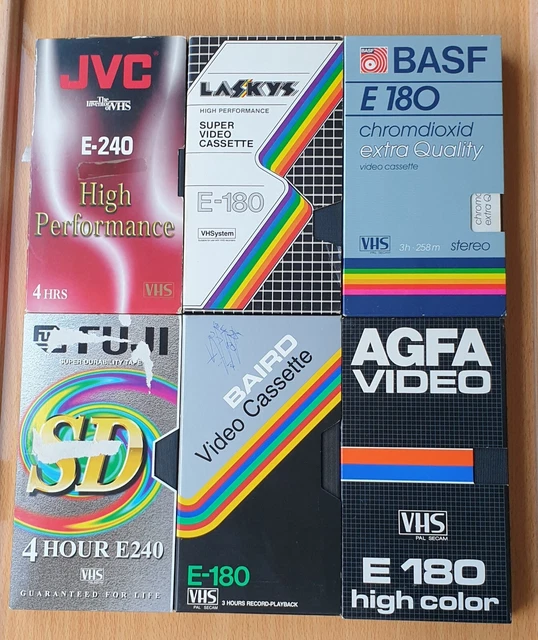 6 USED VHS Video Cassette Tapes Re-Recordable E180 & E240 Mixed Brands ...
