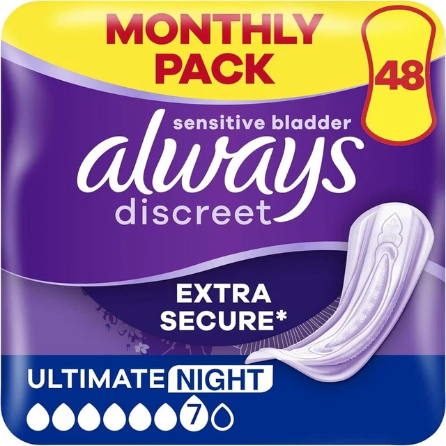 ALWAYS DISCREET PLUS Ultimate Night Incontinence Pads, 48 Pads (4 x 12 ...