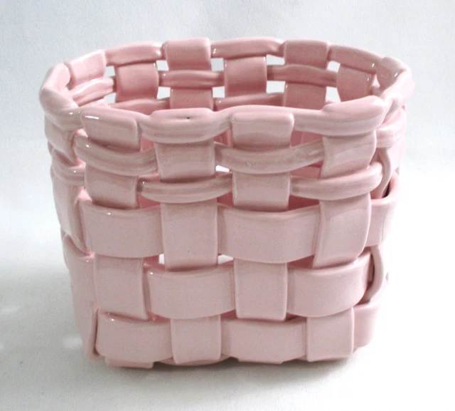 VTG PRIMO'GI BASSANO ITALY PlaitedWeave Oblong Pink Ceramic Basket ...