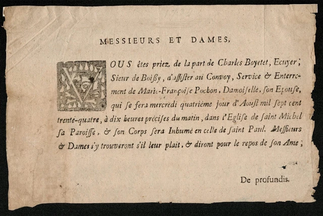 INVITATION. OBSÈQUES MARIE-FRANÇOISE Pochon. Epouse Charles Boyetet ...