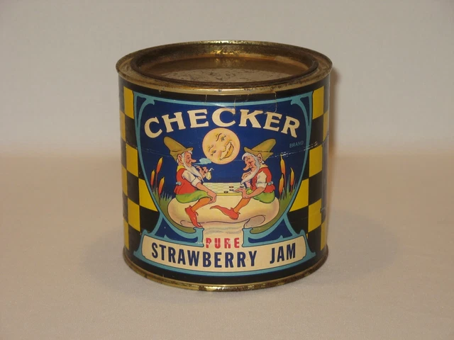 VINTAGE CHECKER PURE Strawberry Jam Tin/Can - Paper Label - Mission ...