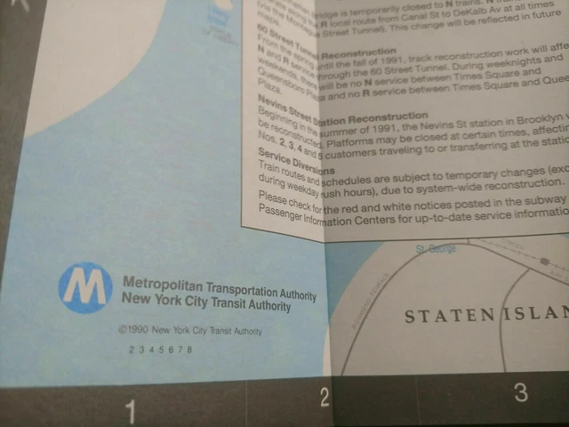 NYC SUBWAY MAP New York City MTA Transit 1990 63rd Street Tunnel EUR 33 ...