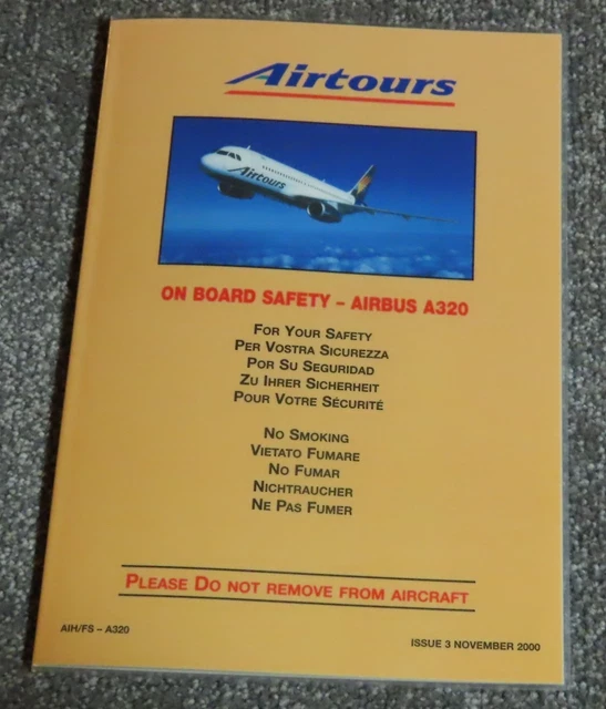 1 X AIRTOURS Airbus A320 Airline Safety Card Issue 3 2000 £2.23 ...