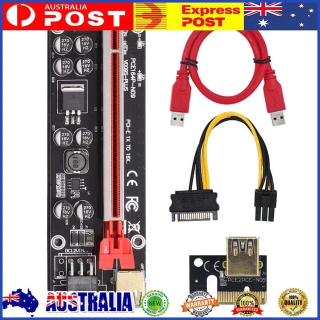 VER009S-PLUS PCIE RISER 1X to 16X USB3.0 Cable SATA 6Pin Connector (Red ...