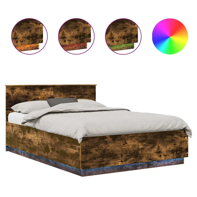 BED FRAME WITH LED Strip Lights with Headboard Engineered Wood Modern ...