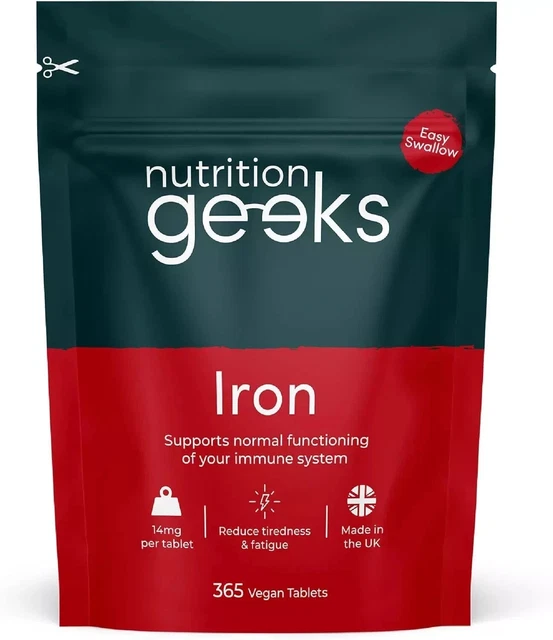 NUTRITION GEEKS IRON ONLY High strength 14mg 365 vegan tablets ...