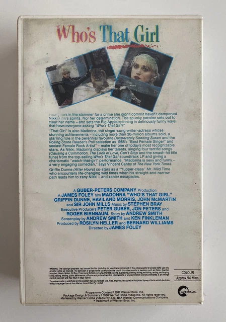WHO’S THAT GIRL [VHS] Warner Bros Video Big Box Ex-Rental Tape Madonna ...