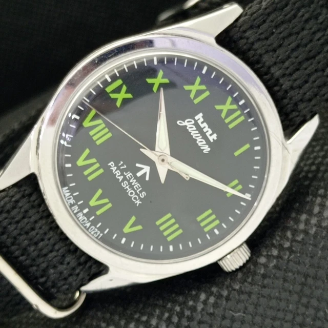 ORIGINAL VINTAGE HMT Jawan Winding Indio Hombre Esfera Negra Reloj de ...