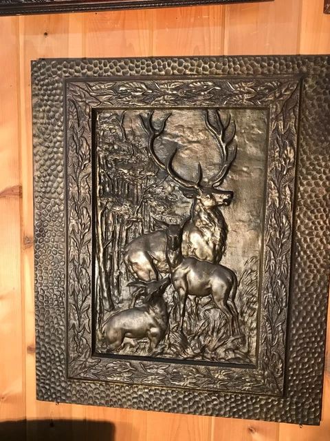 VINTAGE METAL FIREBACK / Wall Relief Elk / Wildlife Exceptional $1,300. ...