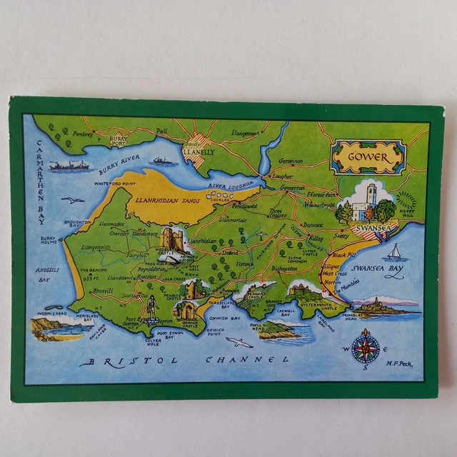 POSTCARD MAP OF The Gower Peninsula South West Wales £1.30 - PicClick UK