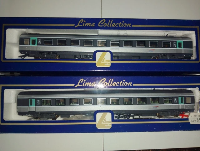 LIMA HO PAIR of SNCF Corail 2nd class coaches in Grey & Silver livery ...