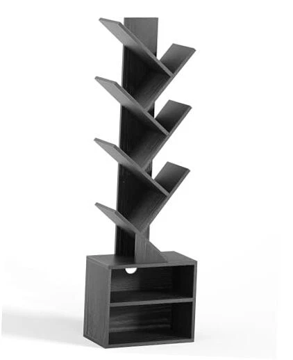 TREE BOOKSHELF, SMALL Bookcase with Storage Cabinet, Modern 6 Tier ...