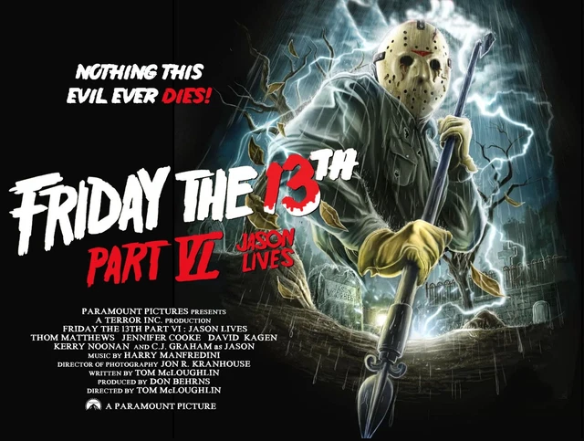 FRIDAY THE 13TH part 6 Jason Lives 1986 quad poster print 30x40" Thom ...