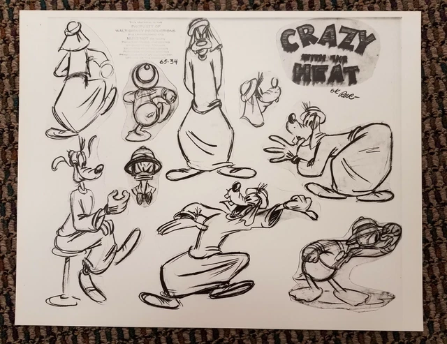 DISNEY MODEL SHEET GOOFY CRAZY WITH THE HEAT Desert garb Donald Duck ...