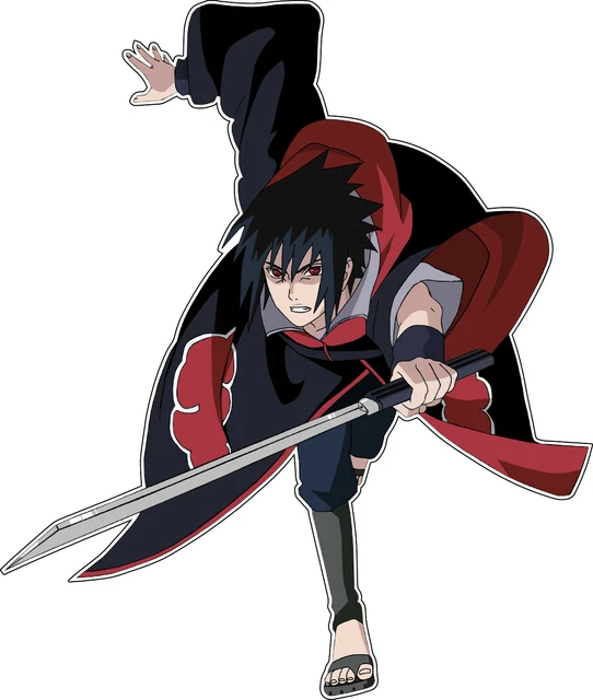 SASUKE UCHIHA AKATSUKI Naruto Sharingan Sword Red Cloud Vinyl Sticker ...