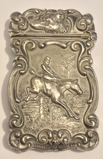 ANTIQUE STERLING SILVER Repousse Wolf Horse Hunting Vesta Case Match ...