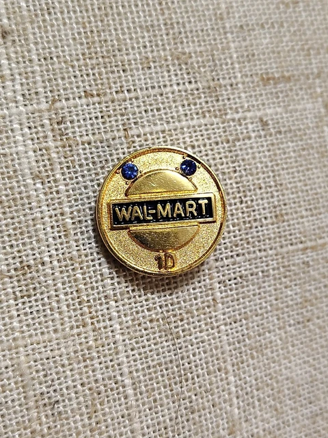 WALMART 10 YEAR Lapel Pin Employee Anniversary Gold Tone w/ 2 Blue CZ ...