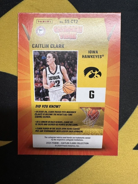 2024 PANINI CAITLIN Clark Collezione Crunch Time Inserto Iowa Hawkeyes ...