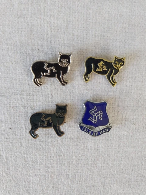 VINTAGE ISLE OF MAN 'Manx Cat' ENAMEL BADGE, PIN BADGES X 3 CATS IOM £ ...