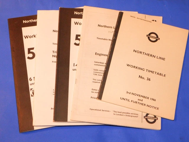 5 X LONDON UNDERGROUND NORTHERN LINE WORKING TIMETABLE BOOKS 1986 ...