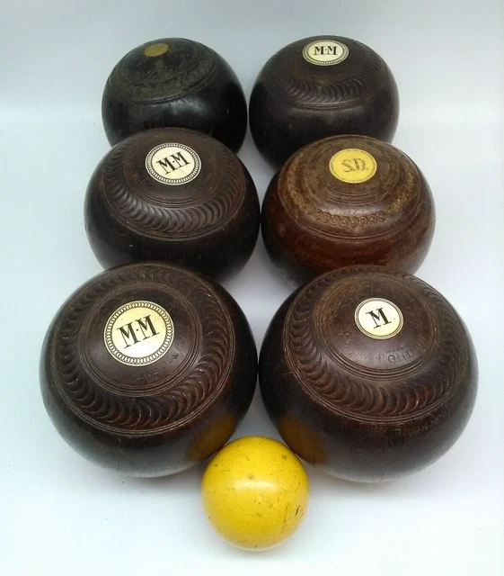 TAYLOR ROLPH VINTAGE Wooden Lawn Bowls x6 plus jack (size 5 3/16) £44. ...